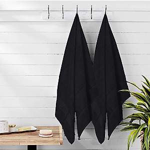 Belizzi Home Cotton 2 Pack Oversized Bath Towel Set 28x55 inches, Large Bath Towels, Ultra Absorbant Compact Quickdry & Lightweight Towel, Ideal for Gym Travel Camp Pool - Black
