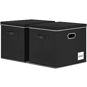 PFFVRP Extra Large Storage Bins with Lids, 16"x12"x12" Foldable Linen Fabric Storage Boxes with Lids, Storage Basket with Lid with Handles and Label, Storage Bin for Living Room Closet Office (Black)