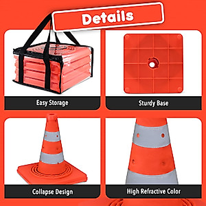 Nazret Collapsible Traffic Cones | Safety Cones 4 Pcs Set | 18" Orange Cones for Parking | Construction Cones | Traffic Cones for Parking Lot, Parking Cones for Drivers Training