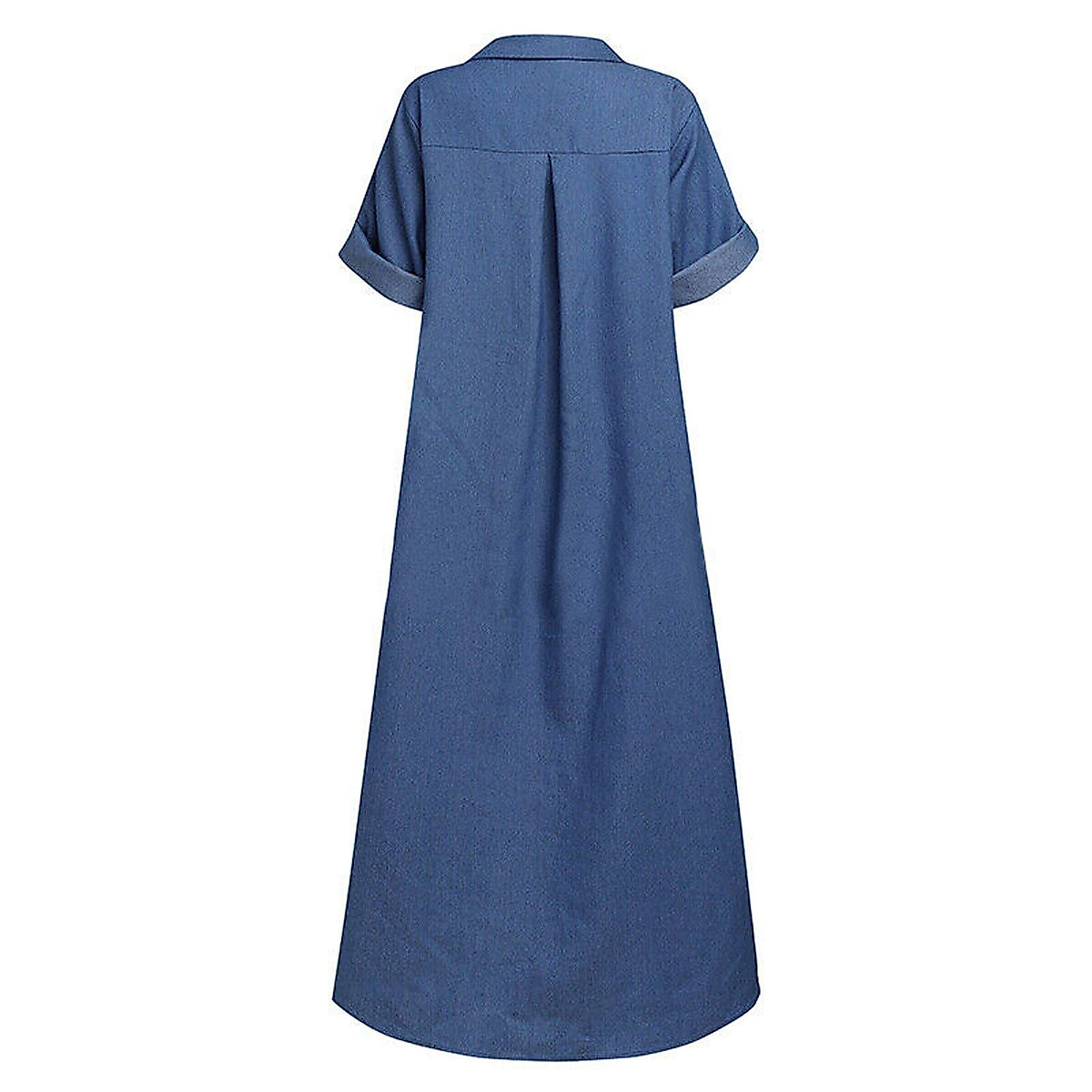 Denim Dresses for Women Long Maxi Dress Casual Denim Dress V-Neck Roll Sleeve Button Loose Summer Dress Plus Size