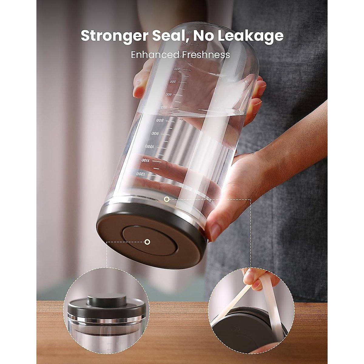 One-Press Button Coffee Canister with Airtight Lid, Borosilicate Glass Coffee Container with PP Silicone Lid, Food Storage Container for Grounds Coffee, 1lb Beans, Flour, Cereal, Sugar