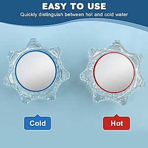 Parthan 2 pcs Faucet Handles with Screws, Transparent Acrylic Hot and Cold Faucet Replacement Handles Bathroom Sink Bathtub Faucet Knobs fits D-shaped Hot Cold Faucet Stems(COLOR:1 Red + 1 Blue)