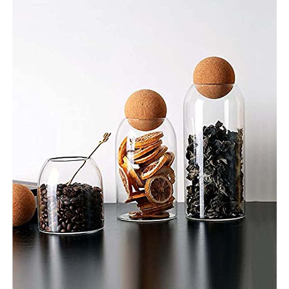 ZCSMTZ 3 Piece Set Glass Storage Jar, Sealed Storage Tank With Spherical Oak Plug,High Borosilicate Glass,Used In Kitchen Storage Room,Used For Flour,Sugar,Coffee,Biscuits,Candy,Glass Storage Jars