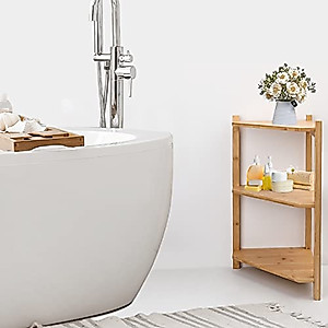 FoverOne Bamboo Corner Shelf, 3 Tier Corner Storage Rack, 24 inches Height Freestanding Shelf Unit for Kitchen, Bathroom, Bedroom, Living Room