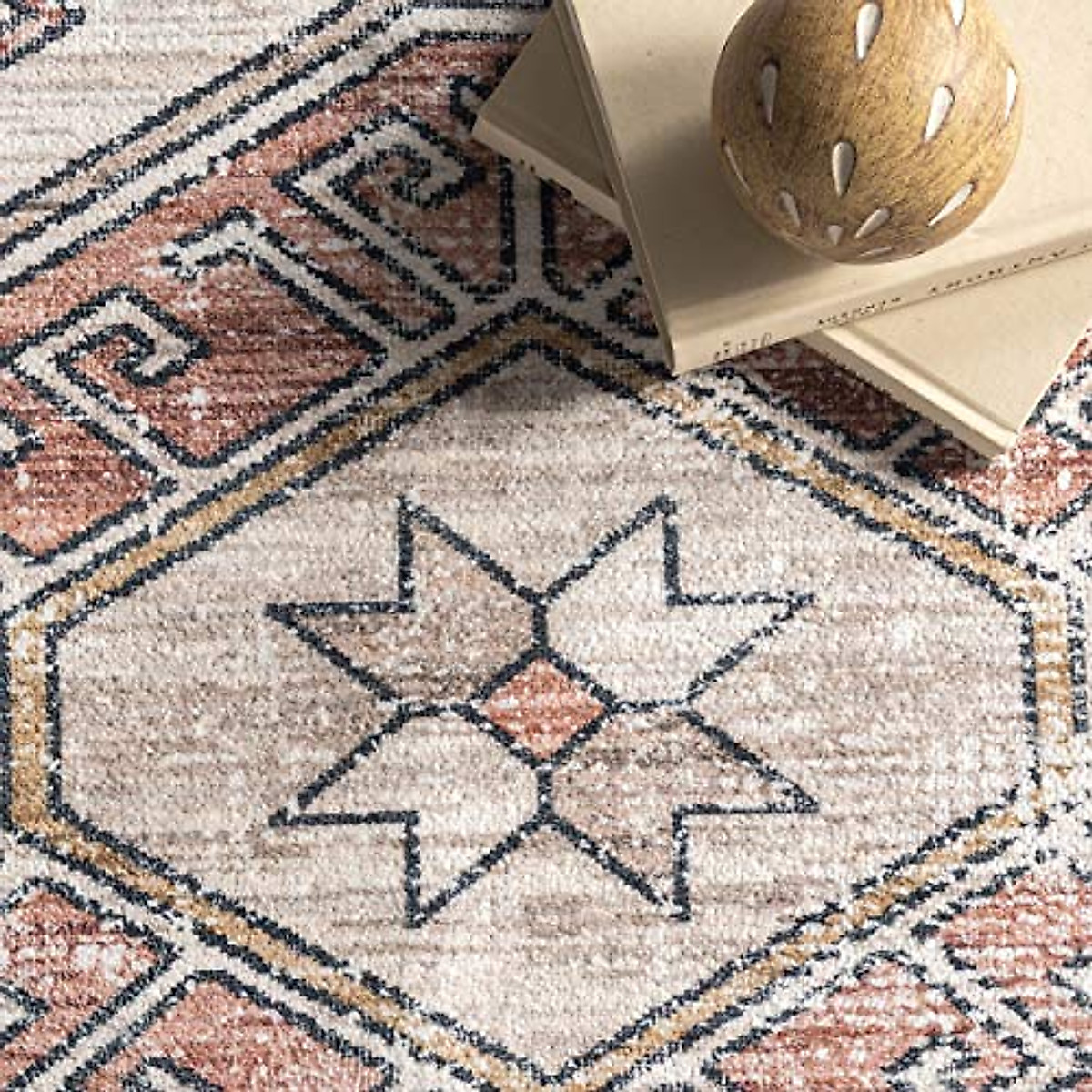 nuLOOM Mae Machine Washable Tribal Motif Runner Rug, 2' 6" x 12', Peach