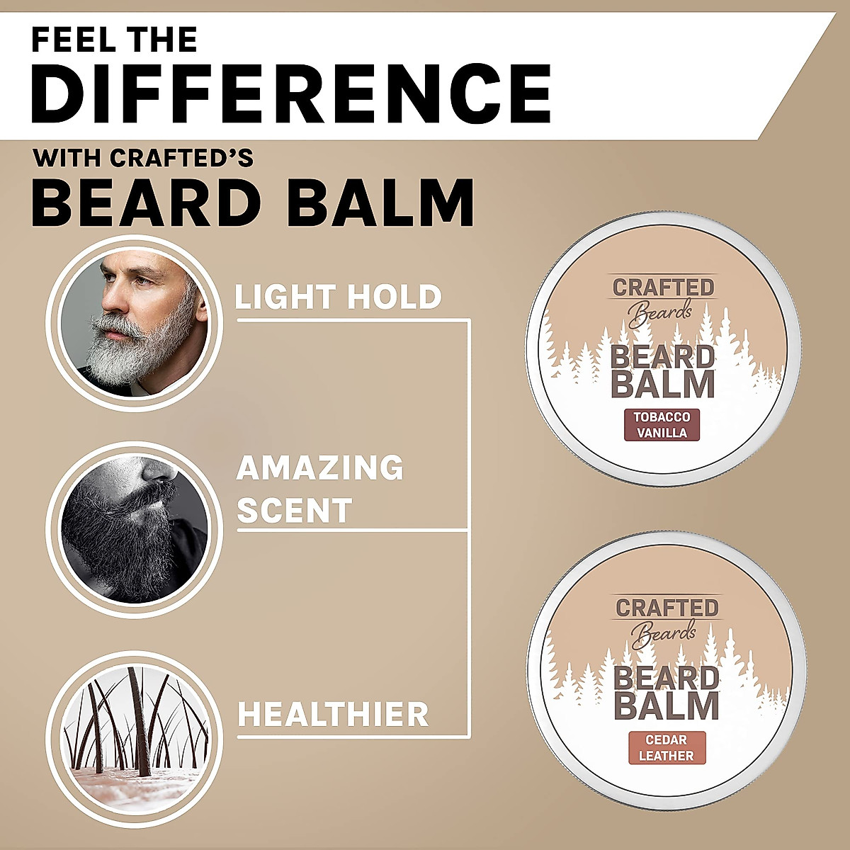 Beard Balm 2 pack - Tobacco Vanilla Beard Balm - Cedar Leather Beard Balm - 2oz Each - Best Beard Balm