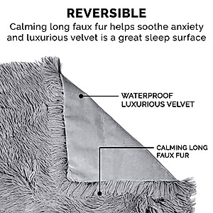Furhaven XL Waterproof Calming Plush Long Faux Fur & Velvet Dog Blanket, Washable - Gray, Extra Large