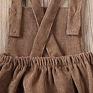 Kuriozud Infant Baby Boy Girl Corduroy Romper Plain Bodysuit Crossback Strap Clothes (Coffee, 12-18 Months)