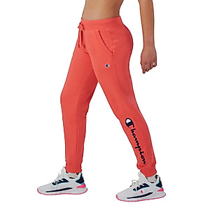 Champion, Powerblend, Fleece Joggers, Comfortable Pants for Women, 29" (Plus, High Tide Coral Script, Small