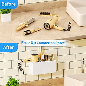 NIUBEE Wall Mount Hair Styling Tool Organizer - Bathroom Cabinet Holder for Blow Dryers, Flat Irons, Curling Irons - White