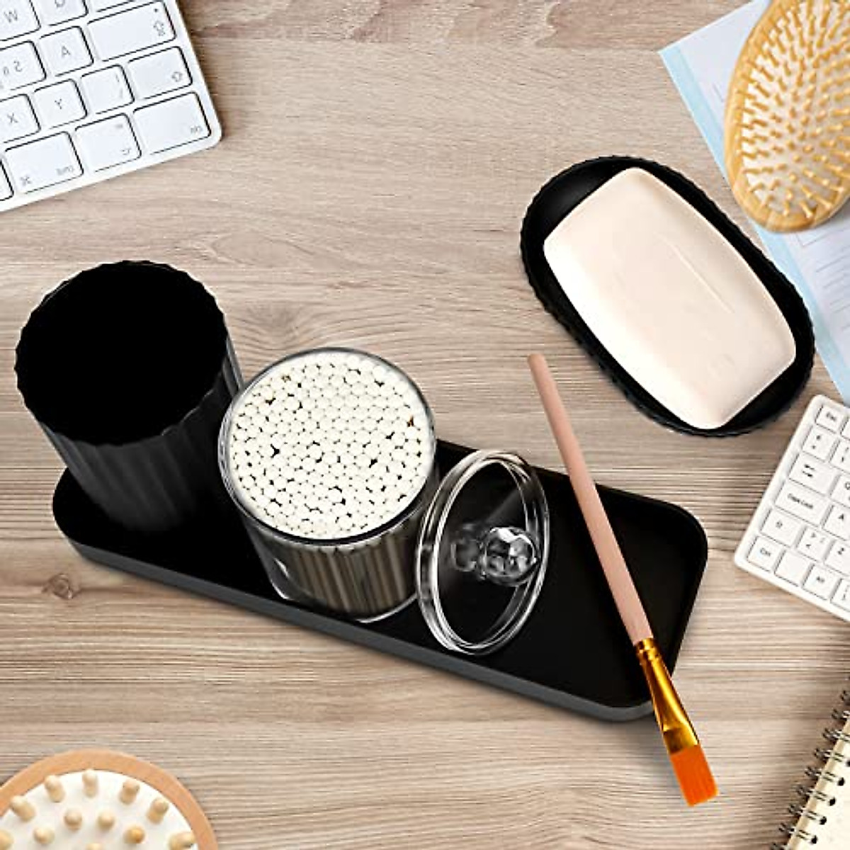 Bathroom Accessories Set 10 Pcs Plastic Matte Black Bathroom Accessories, Simple Style Bathroom Supplies Housewarming Gift with Trash Can, Toothbrush Holder, Soap Dispenser, Toilet Brush