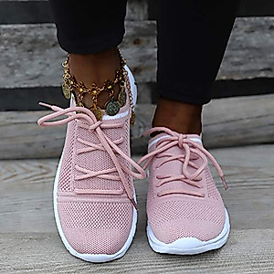 justHIGH Women's Athletic Road Running Mesh Breathable Casual Sneakers Lace Up Comfort Sports Student Fashion Tennis Shoes Pink