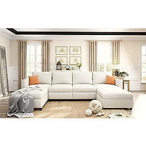 Free Combination Convertible Modular Sectional Sofa with Movable Ottomans and Storage, Oversized Symmetrical U Shaped Reversible Corner Couch with Cupholders, 6 Seat Sofa&Couch Bed for Living Room