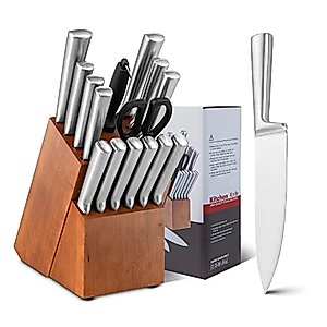 PETSITE Kitchen Knife Set, 16Pcs Stainless Steel Kitchen Knife Block Sets with Sharpener, Boxed, for Home, Restaurant