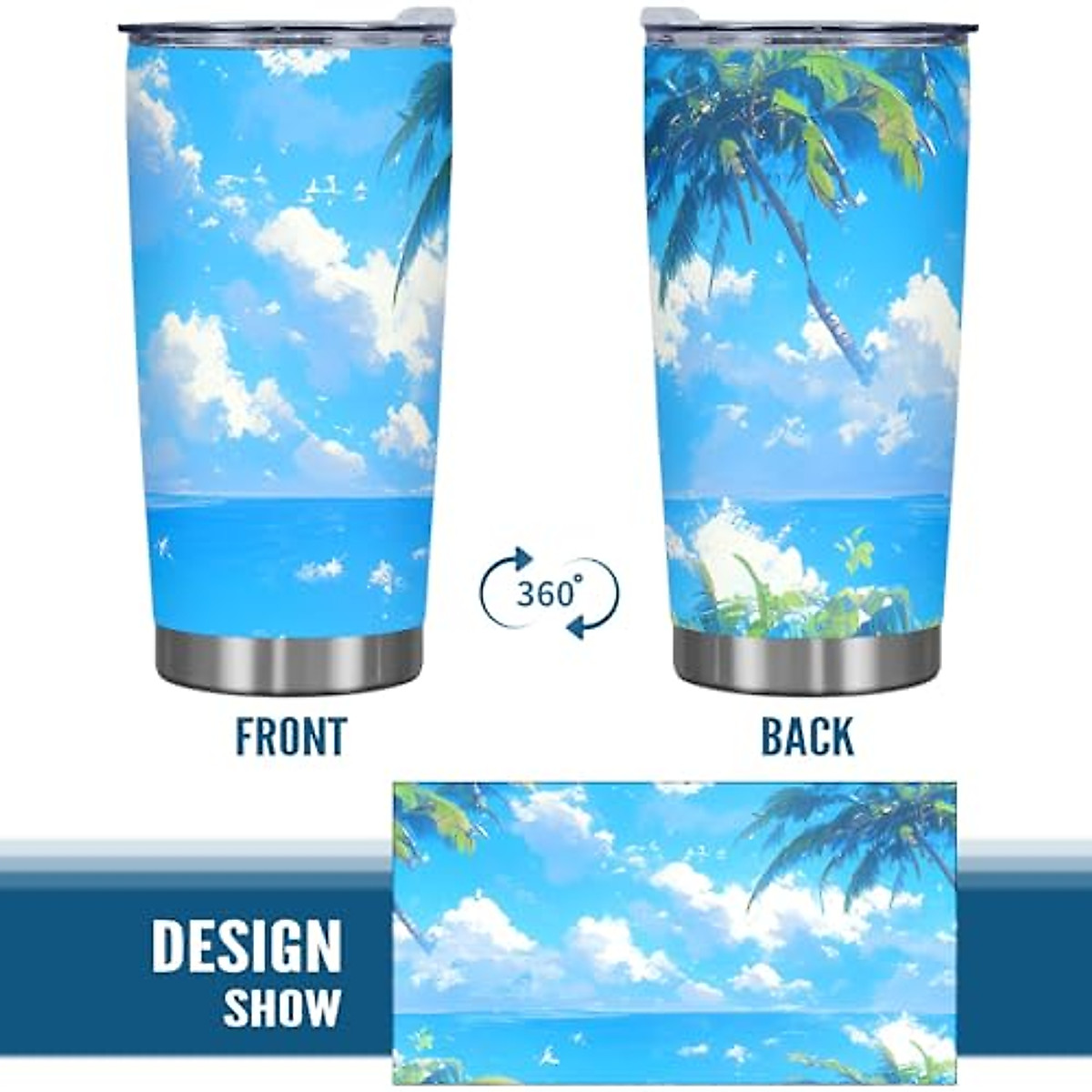 QWEUIOP 20oz Insulated Travel Coffee Mug Grunge Summer Coconut Tree Stainless Steel Tumbler with Lid Double Wall Vacuum Coffee Cup For Hot and Cold Drinks14524