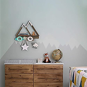 and & Delivered Mountain Shelf - Triangle Shelf for Mountain Adventure Nursery Wall Der, Floating Geometric Wooden Shelves with Ruic Wall Hooks for Cryals, Kids Bedroom, Livingroom & Entryway