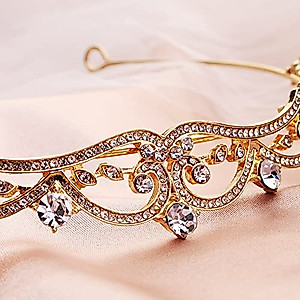 Uongeod Rhinestone Crown Crystal Bridal Tiara Princess Crown Birthday Crown Tiaras and Crowns for Women and Girls-Gold