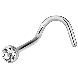 Forbidden Body Jewelry 20G Nose Rings Studs L Shape Nose Screw Titanium Press Fit Crystal Gem Nose Piercing Ring for Women and Men