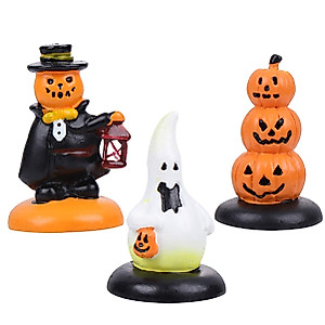 WINOMO 3Pcs Halloween Pumpkin Figurine Decorations,Halloween Pumpkin & Ghost Statue for Halloween Christmas Birthday Decor