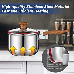 Kitchen Nonstick Saucepan Set,2 Quart and 3 Quart Sauce Pan Set with Glass Lid,Stainless Steel Pots Set Use for Home Kitchen or Restaurant, 3Quart Cooking Pots with 1.8 Quart Steamer Basket