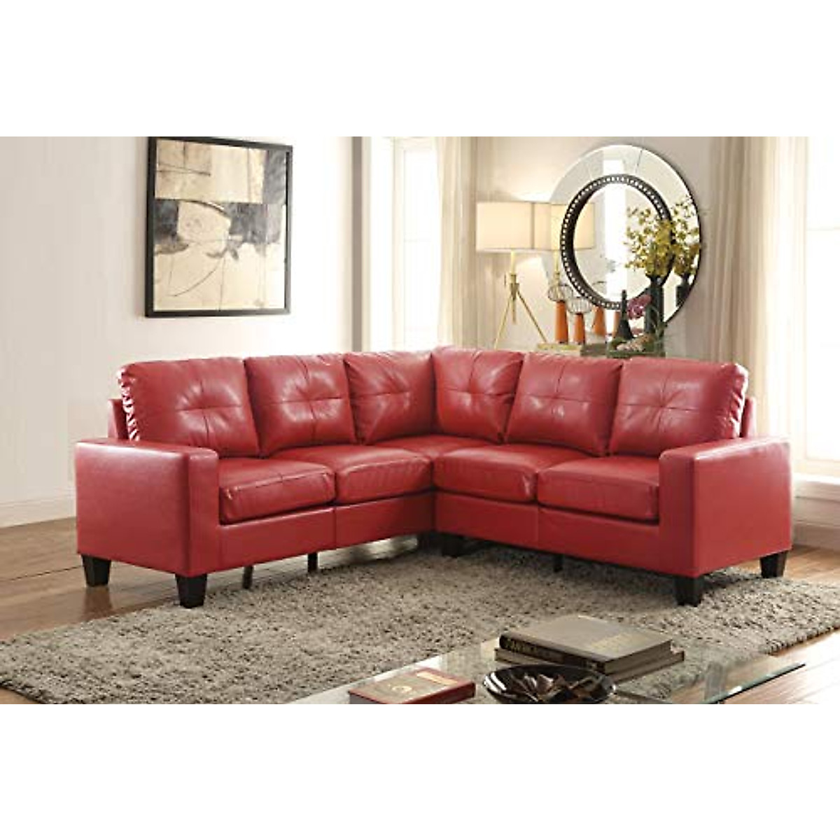 Glory Furniture Newbury KD Sectional, Red. Living Room Furniture, 35" H x 82" W x 32" D
