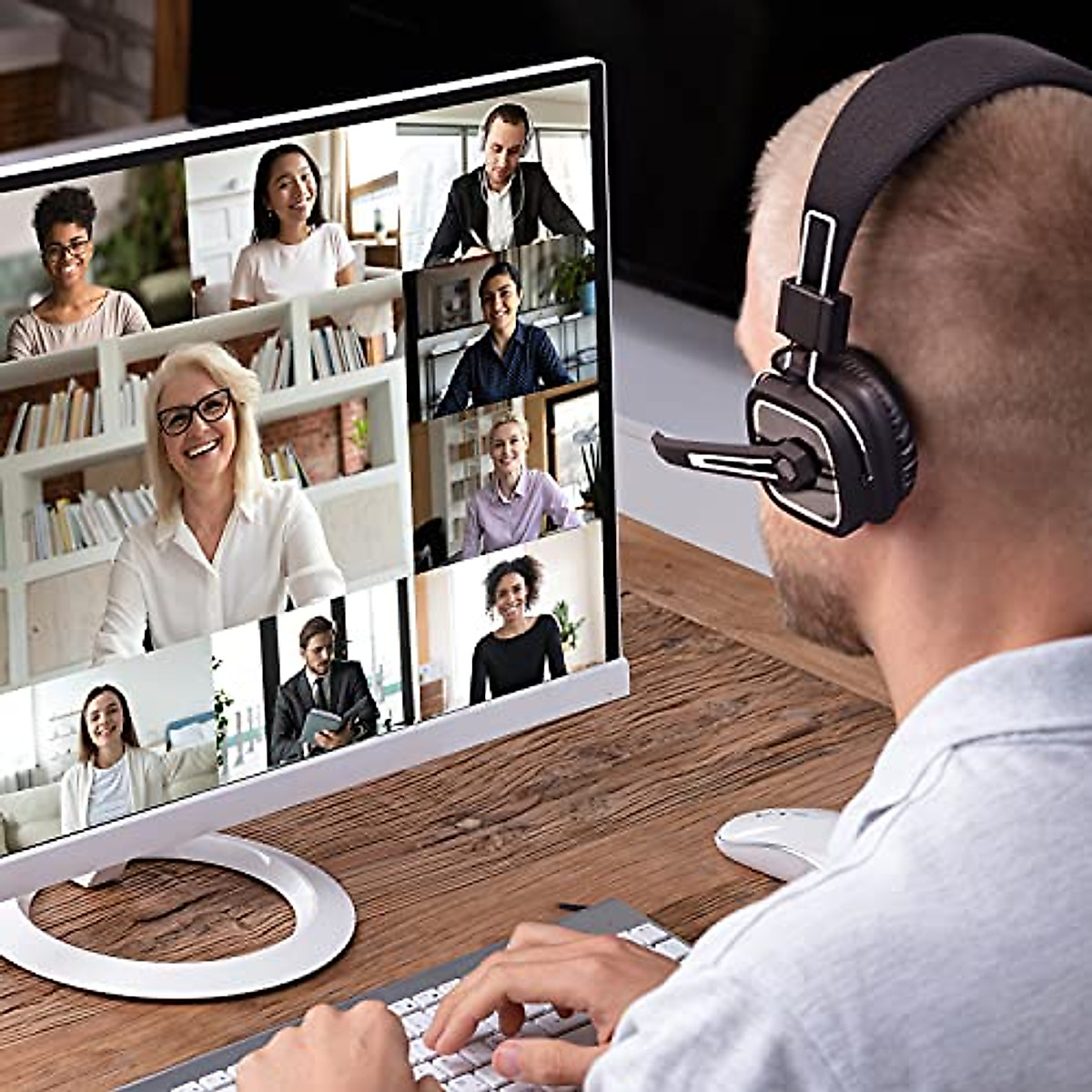 Aluratek Bluetooth Wireless Stereo Headset with Boom Microphone and Dongle, Built-in Rechargeable Battery, 27 Hours Continuous Talk and Music Play