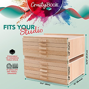 CraftyBook Artist Storage Drawers 2 Pack - 5 Drawer Art Supplies Chest Artist Organizer - Beech Wood Sketch Drawing Supply Storage Box with Removeable Dividers for Pencils, Pens, Paints, and Pastels