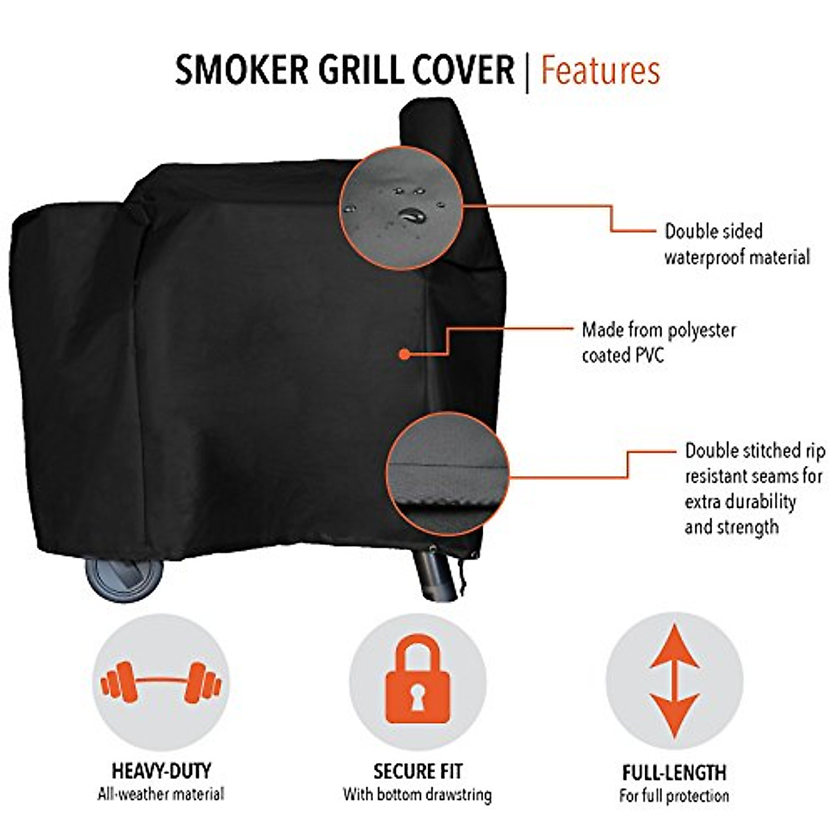 BBQ Butler Full Length Grill Cover - Fits Traeger 22 Series and Lil' Tex - Smoker Cover - Black