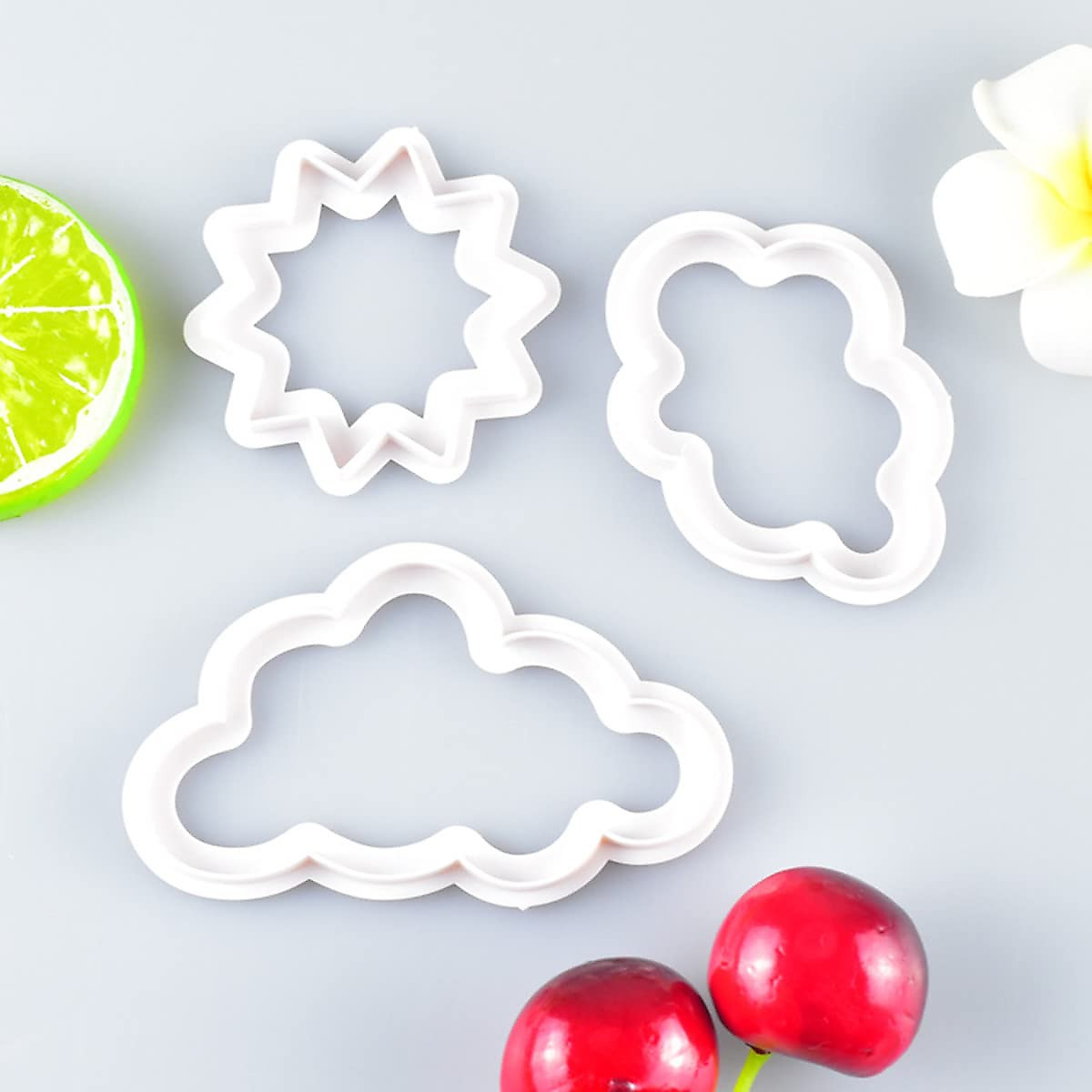 Serduobi 10 Pcs Cloud Cookie Cutters Cloud Cutters Set Sun Baking Molding Grass Cake Decorating Mini Sun Cutters for DIY Cake Fondant Decorating