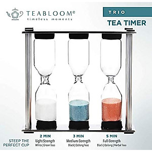 Teabloom Trio Tea Timer - 2 Minutes for Light-Strength White/Green Teas, 3 Minutes for Medium-Strength Black/Oolong Teas, and 5 Minutes for Full-Strength Black/Oolong/Herbal Teas