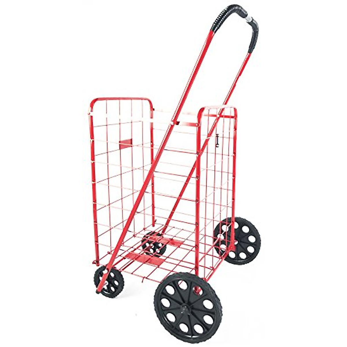 ATH Large Deluxe Rolling Utility / Shopping Cart - Stowable Folding Heavy Duty Cart with Rubber Wheels For Haul Laundry, Groceries, Toys, Sports Equipment, Red