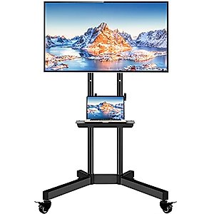 Mobile TV Stand with Wheels for 32-80 Inch LCD LED 4K Flat Screens with Wheels - Height Adjustable TV Cart Rolling TV Stand with Laptop Shelf, Outdoor TV Stand - Max VESA 600x400, Black