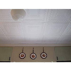 A La Maison Ceilings R21 Greek Key Foam Glue-up Ceiling Tile (256 sq. ft./Case), Pack of 96, Plain White