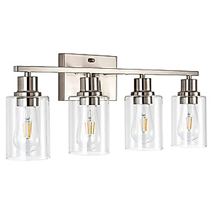 EMONG Brushed Nickel Bathroom Light Fixtures,4-Light Vanity Lights with Clear Glass Shade,Wall Sconces for Hallway, Farmhouse,Living Room,Kitchen
