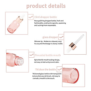JIUWU 20Pcs 15ml Glass Dropper Bottles with Glass Eye Pipette, Pink Sample Dropper Vials Empty Travel Essential Oil Perfume Glass Tincture Bottles Vials, 5 Funnel Include