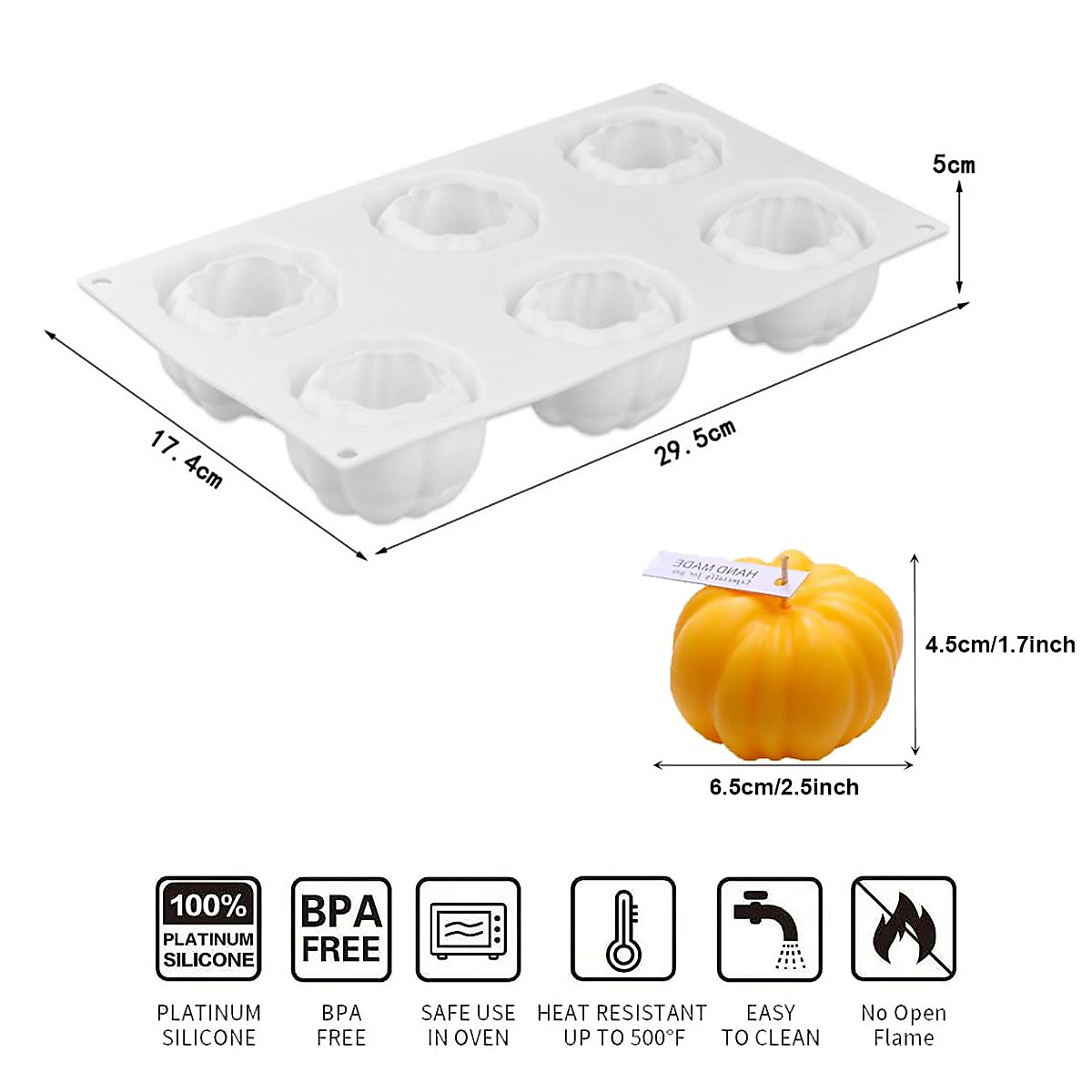 EchoDone Pumpkin Silicone Mold 6 Cavities Cupcake Baking Pan Mousse Tray Molds Kitchen Cake Decoration Fondant Mold for Halloween