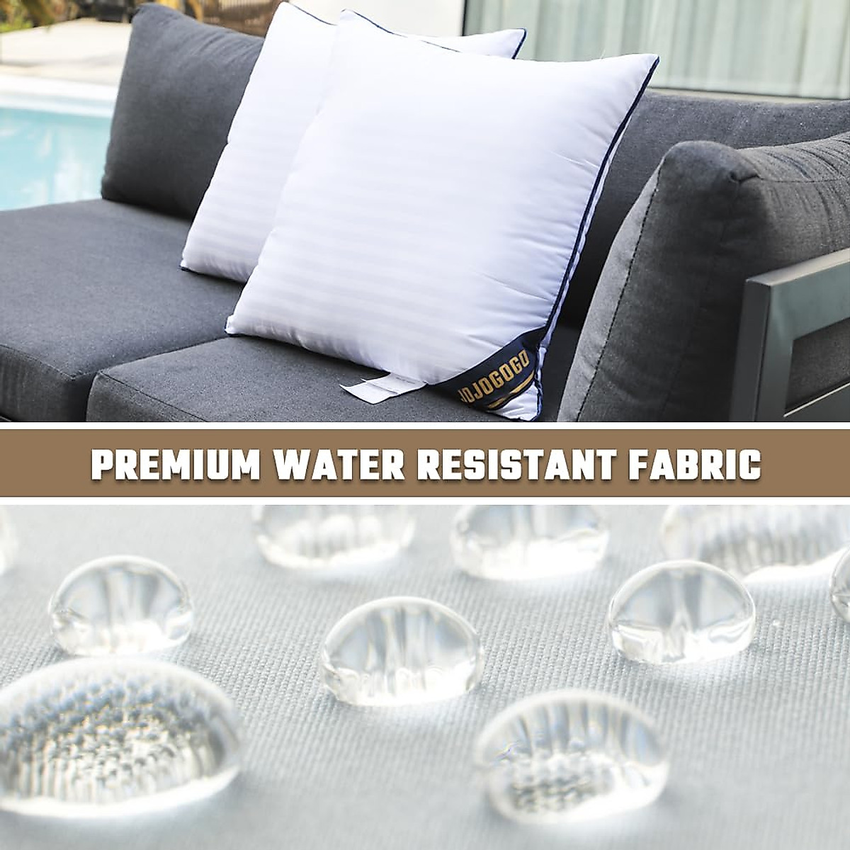 JOJOGOGO 18x18 Outdoor Throw Pillow Inserts Waterproof Set of 2, 18 x 18 Outdoor Patio Furniture Decorative Pillows, Outdoor Front Porch Decor White Chair Accent Pillows (with Deep Blue Piping)