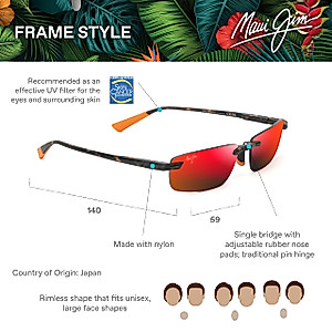 Maui Jim Ilikou Rectangle Sunglasses, Matte Dark Havana/Hawaii Lava Polarized, Extra Large