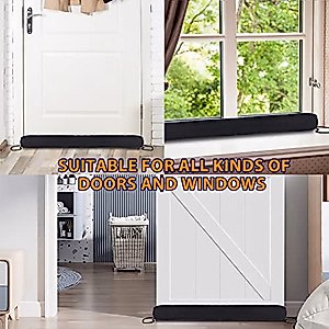 Home Weighted Door Draft Stopper 32 Inch, Weather Stripping Noise Blocker Window Breeze Blocker Door Sweeps - Improved Rectangle Door Draft Blocker with Hook Loops, More Fits 0 to 3" Door Gaps, Black