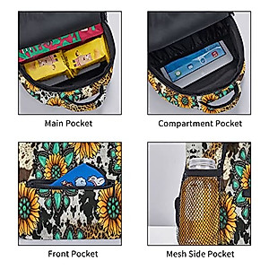 Jolisa-Buoncore Sunflower Turquoise Cow Print School Bags Kids Bag Backpack For School,Casual Daypacks For Teens Black One Size