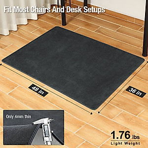 Yecaye Office Chair Mat for Hardwood Floor, 48"×36" Desk Chair Mat, Anti-Slip Low-Pile Chair Mats for Rolling Chair, Non-Curve Office Rug, Multipurpose Computer Chair Mat, Hard Floor Mat, Dark Grey