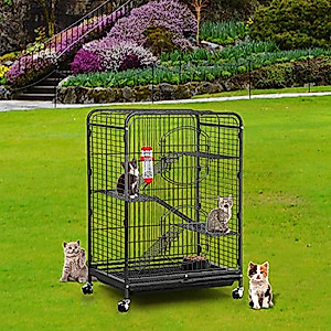 Yaheetech 37-inch Metal Ferret Chinchilla Cage Indoor Outdoor Small Animals Hutch w/ 2 Front Doors/Feeder/Wheels for Squirrel,Black