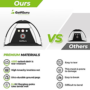 Golfguru Golf Net, 10x7ft All in 1 Golf Practice Net with XL Tri-Turf Golf Mat, Impact Target, 10 Golf Balls, 7 Golf Tees, 2 Rubber Golf Tees, Carry Bag, Golf Net for Backyard Driving Chipping Indoor