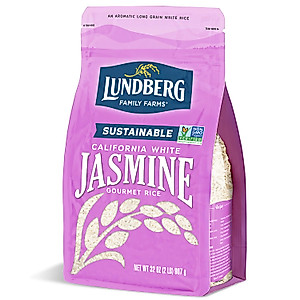 Lundberg Jasmine Rice, Long Grain White Rice - Non-Sticky, FluffyAromatic Rice, Sustainably Grown in California, Pantry Staples, Chip Clip Included, 32 Oz