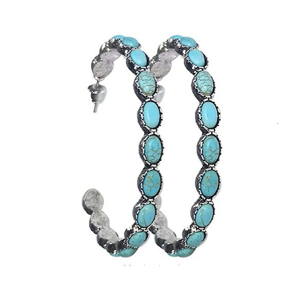 Natural Turquoise Dangle Metal Large Oval Earrings Western Vintage Statement Teardrop Earrings Bohemian Delicate Cowgirl Hoop Earrings for Women-F