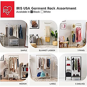 IRIS USA Clothing Rack, Blanket or Garment Ladder, Easy to Assemble, Standing Metal Sturdy Garment Rack, Small Space Storage Solution, Modern Versatile Design, Long-Term Durability, Ladder, Black