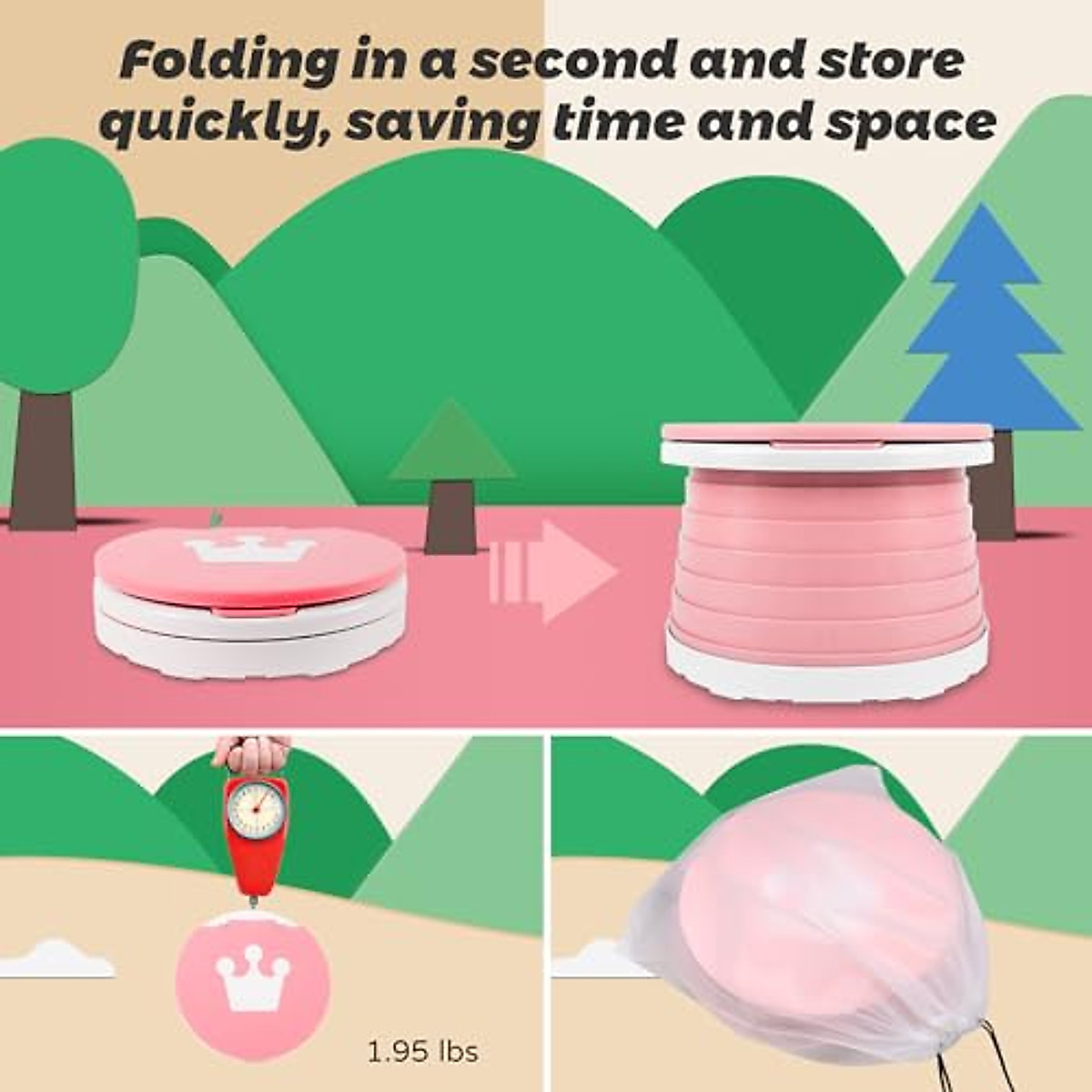 Travel Potty for Toddler, Portable Toilet Seat for Kids, Foldable Travel Toilet with A Roll of Cleaning Bags for Car, Camping, Outdoors