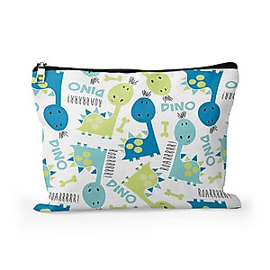 Cafl Cute Dinosaur Makeup Bag Cute Dino Make Up Bag Zipper Cosmetic Pouch Large Toiletry Bag Travel Linen Make Up Organizer for Purse for Women 10×8Inch