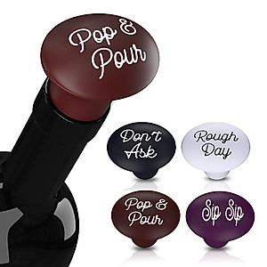 Hint Ov [4 Pack] Wine Bottle Stoppers for Wine, Beer, Liquor Bottle Covers, Leak-Proof, Easy to Use, Dishwasher-Safe, Kitchen Accessories,Silicone,Reusable