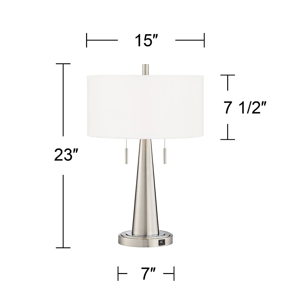 Possini Euro Design Vicki Modern Accent Table Lamps 23" High Set of 2 with USB Charging Port Brushed Nickel Gray Faux Silk Drum Shade for Living Room Desk Bedroom House Bedside Nightstand Home